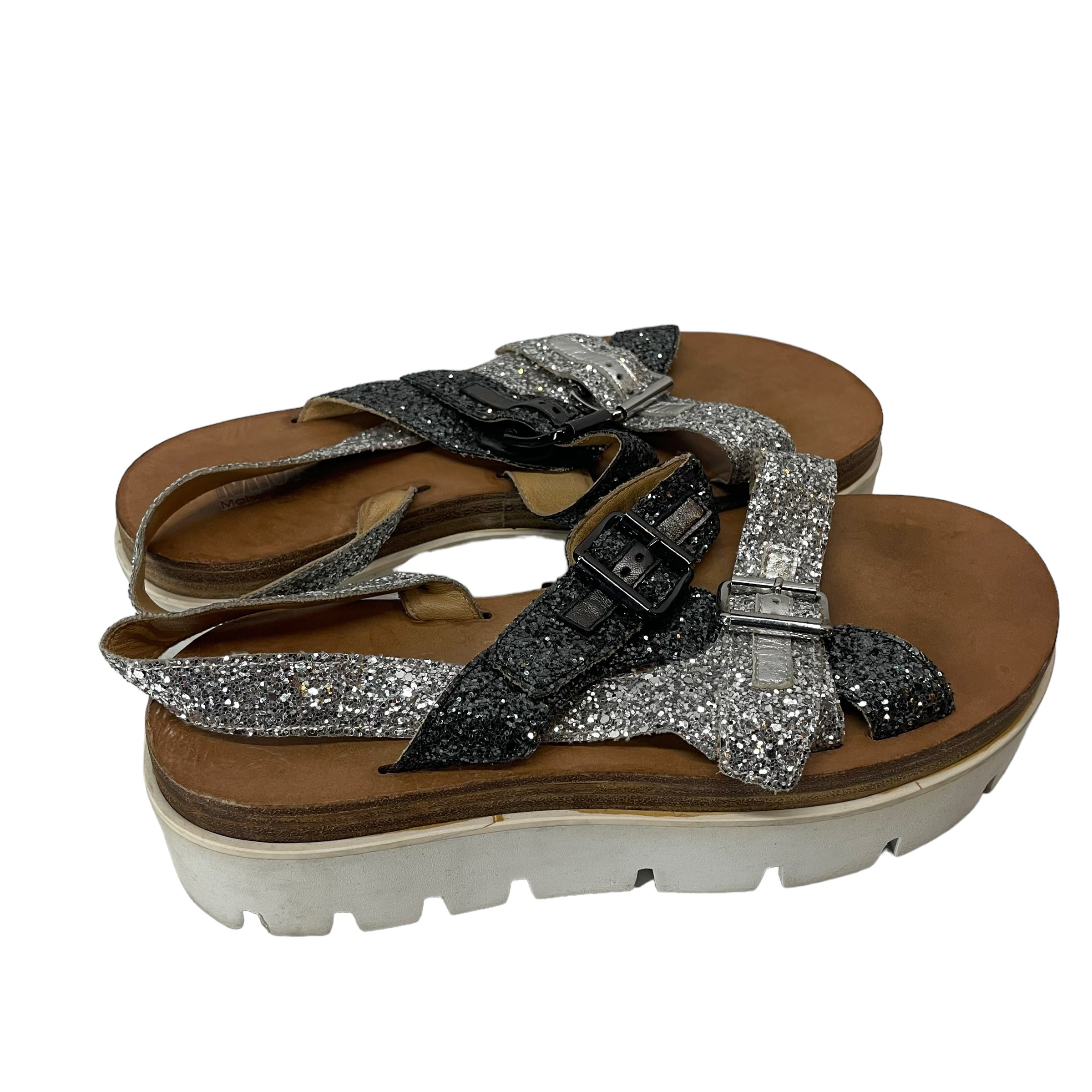 MM6/Sandals/EU 38/Polyester/WHT/GLITTER SANDALS / WOOD SOLE – 2nd STREET USA