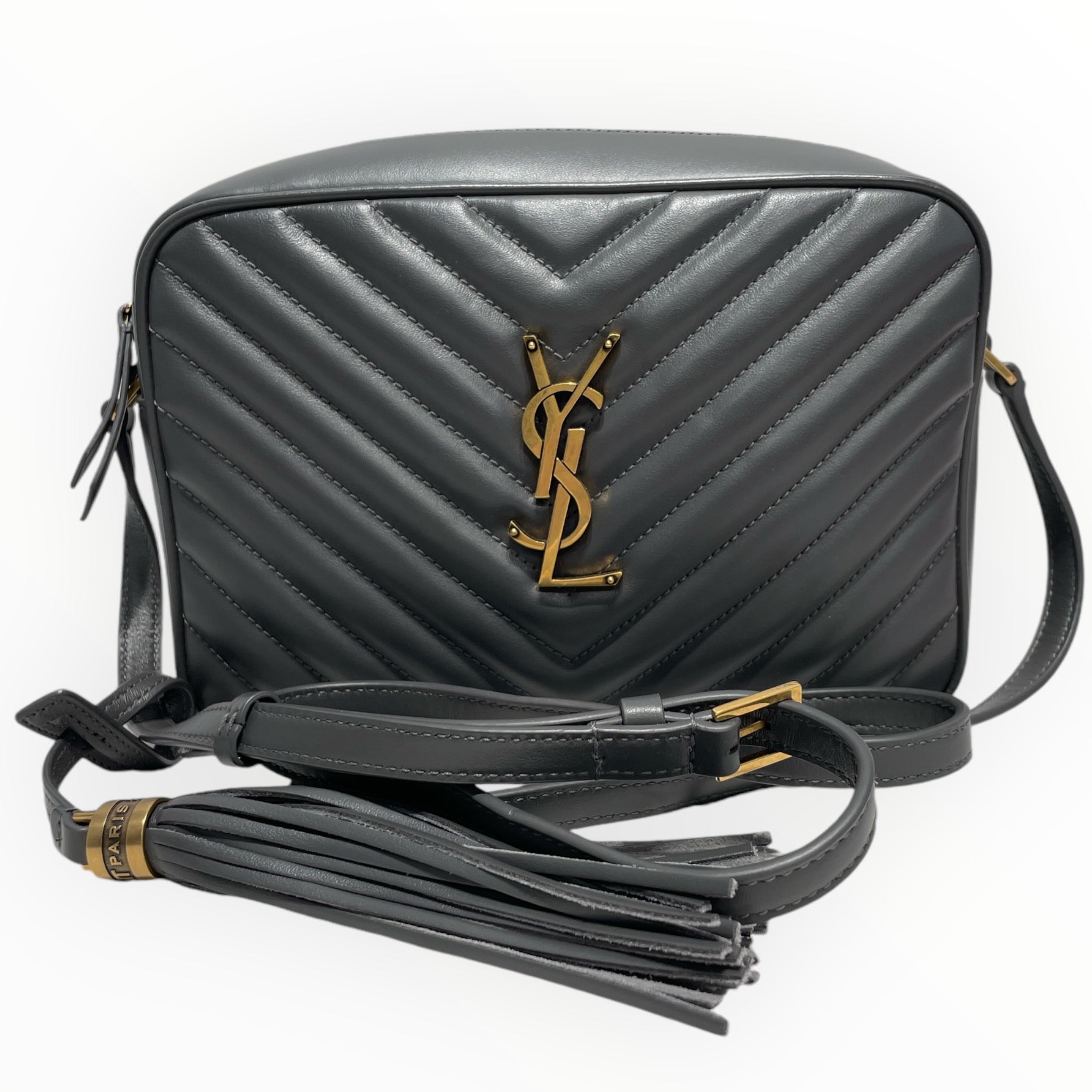 YVES SAINT LAURENT/Cross Body Bag/Leather/GRY/CALFSKIN MATELASSE STORM ...