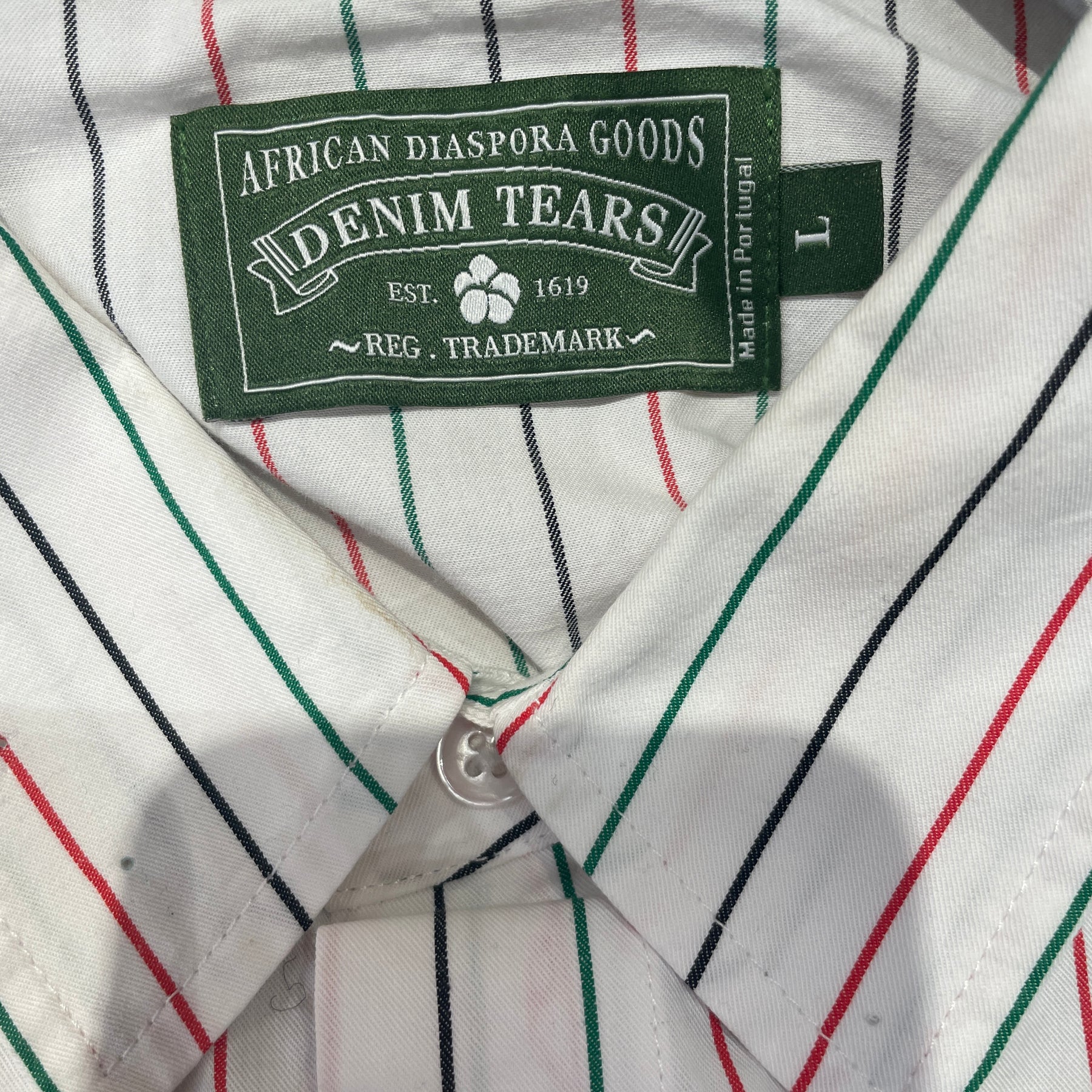 DENIM TEARS/LS Shirt/L/Cotton/WHT/Open Coller/DENIM TEARS STRIPE BUTTO ...