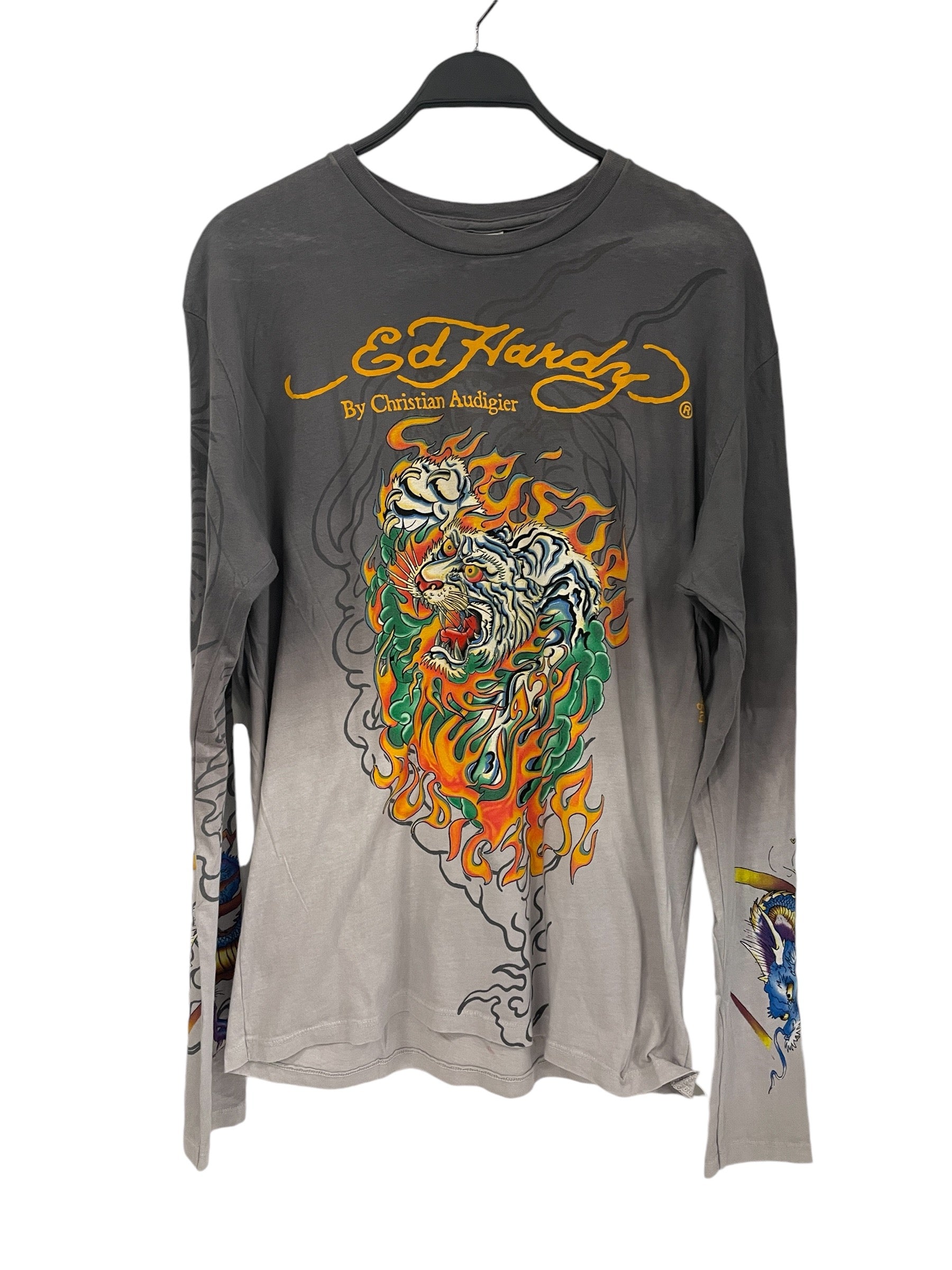 Ed Hardy/LS T-Shirt/XL/Cotton/GRY/Graphic/FLAME WHITE TIGER – 2nd ...