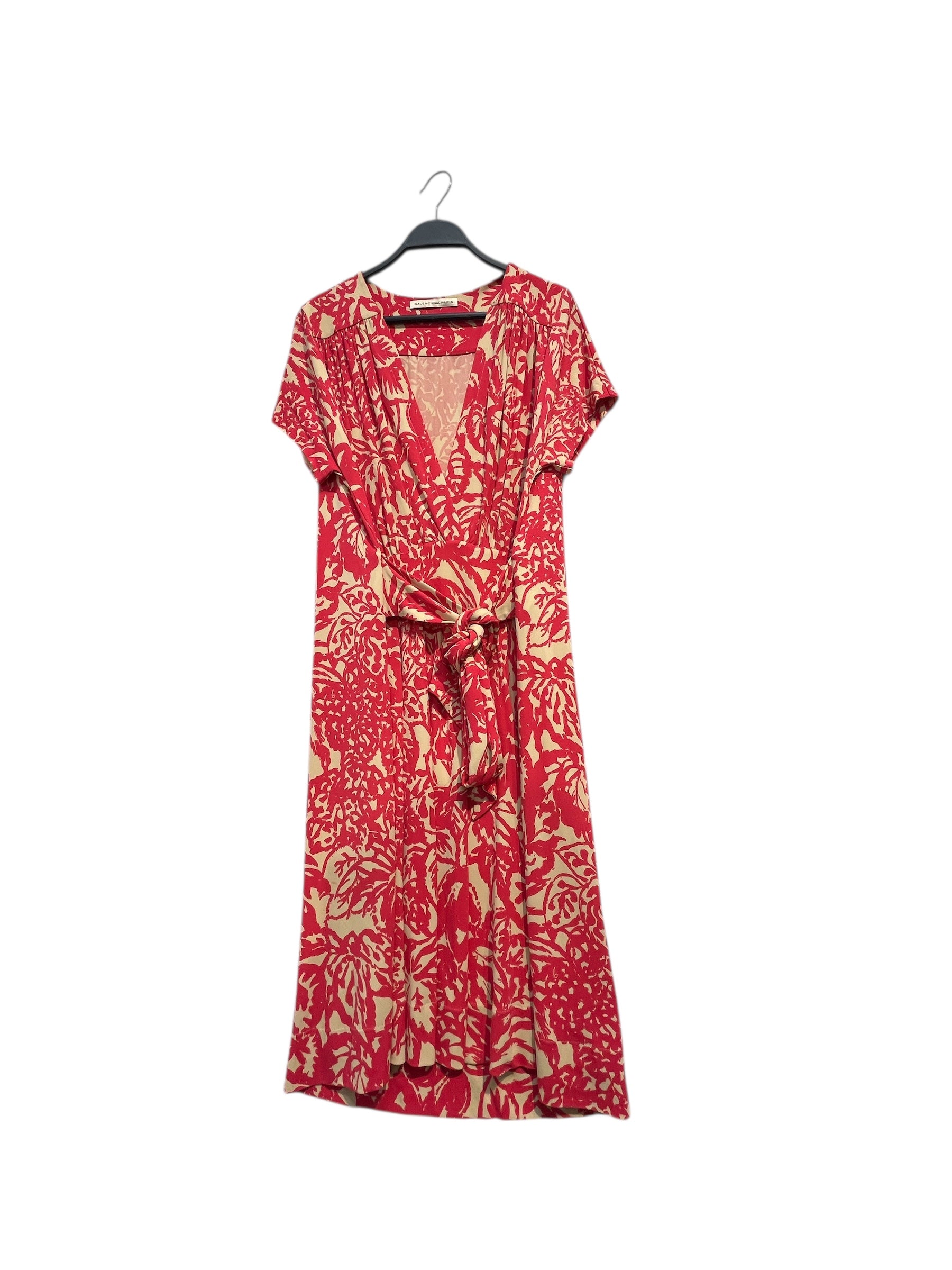BALENCIAGA/SS Dress/38/Floral Pattern/Polyester/PNK/BGE PNK BLACK TIE ...