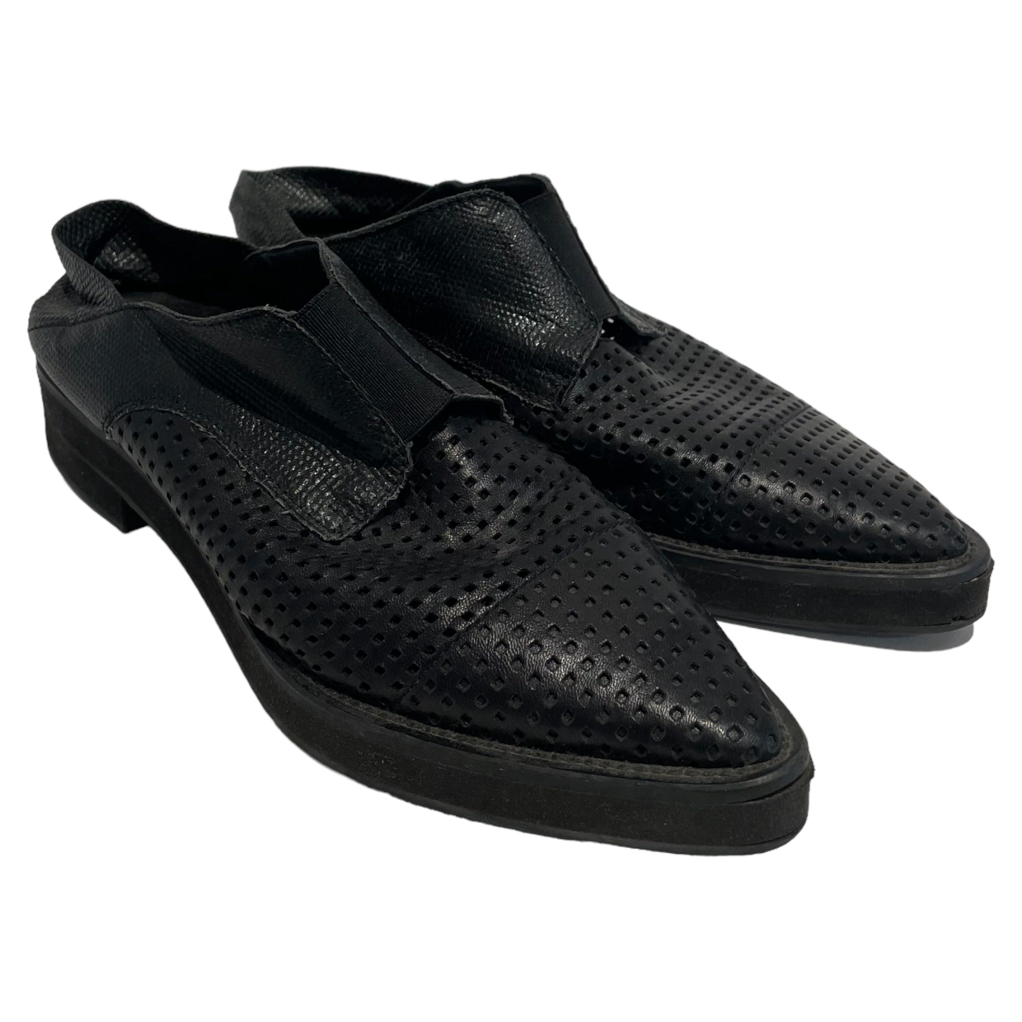Helmut Lang/Loafers/US 5.5/Leather/BLK/V-Tip/POINT TOE LEATHER MESH ...
