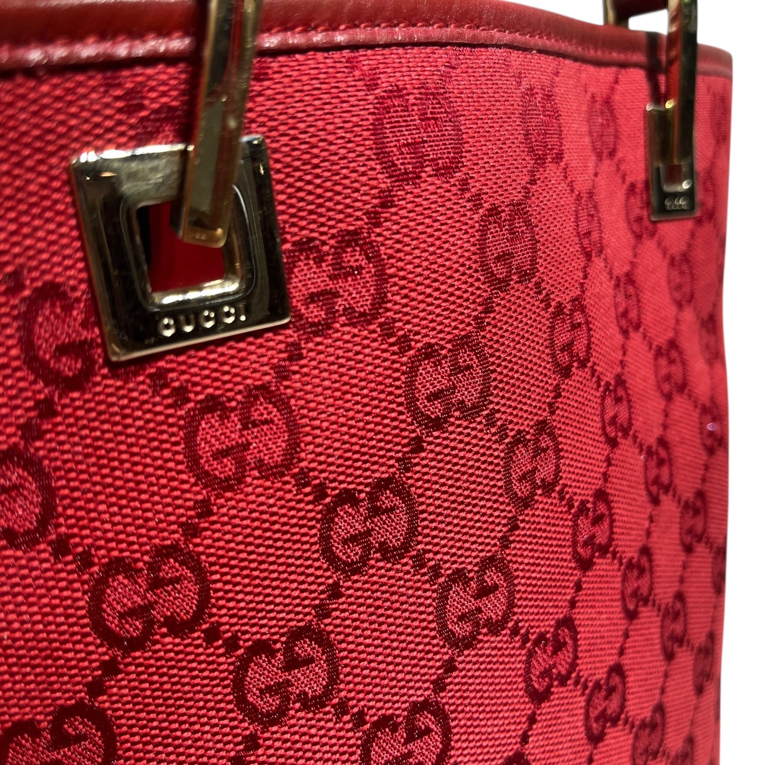 GUCCI/Hand Bag/Monogram/Cotton/RED/GG CANVAS BUCKET BAG – 2nd STREET USA