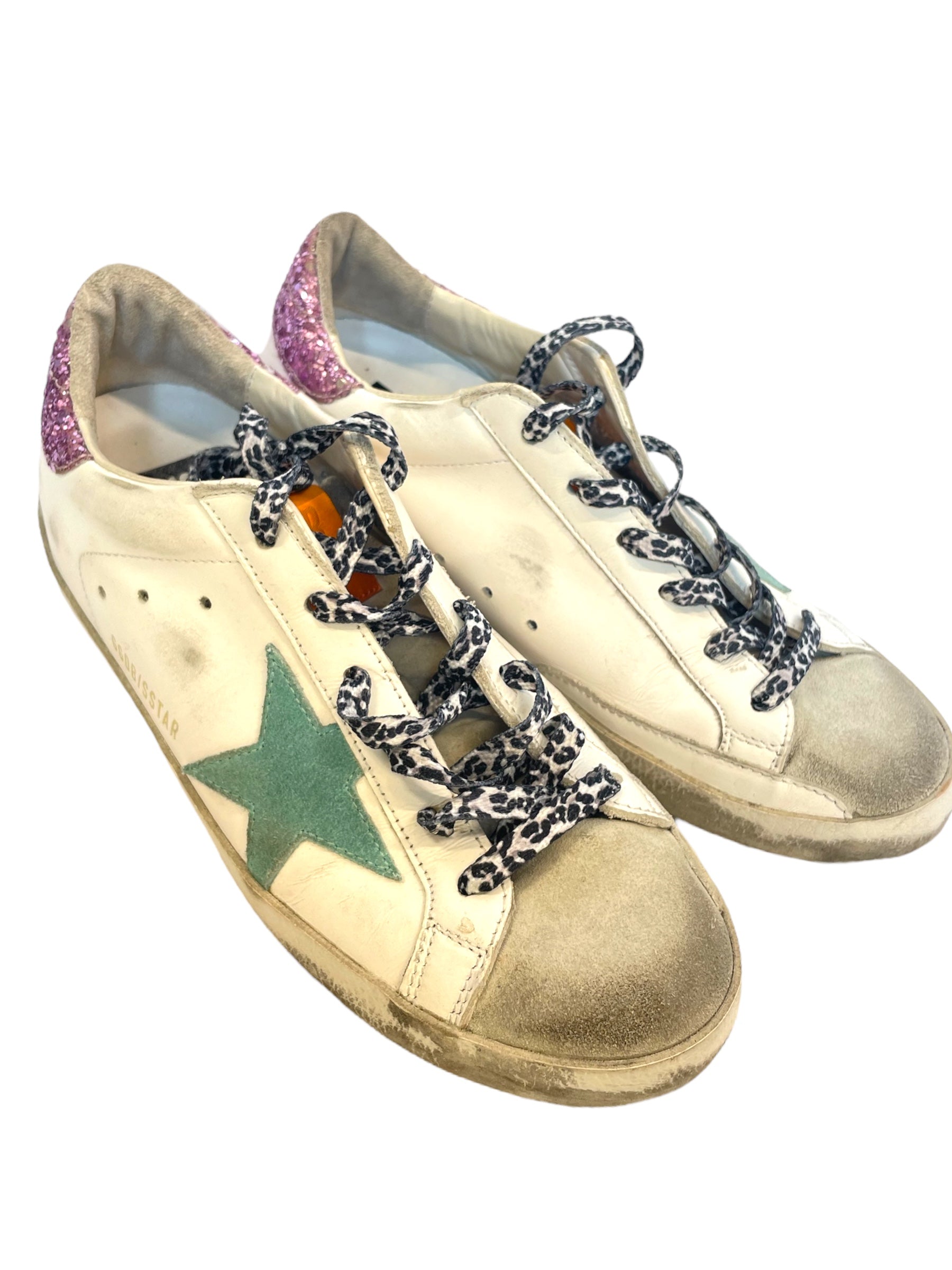 GOLDEN GOOSE/Low-Sneakers/EU 36/Leather/WHT/PINK HEEL AQUA STAR ORN TO ...