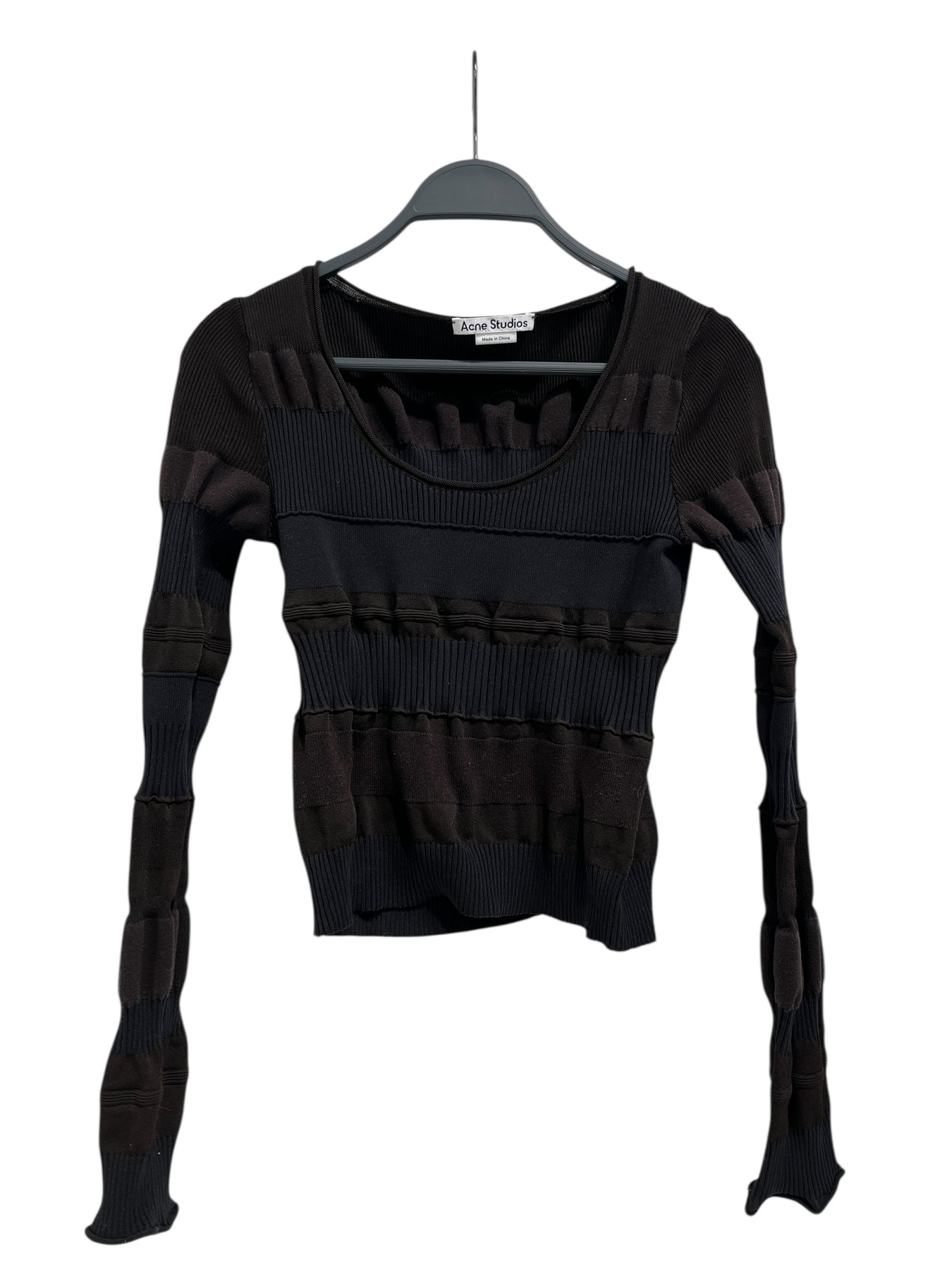 Acne Studios/LS Blouse/XS/Cotton/BLK/STRIPED RIBBED SCOOP NECK – 2nd ...