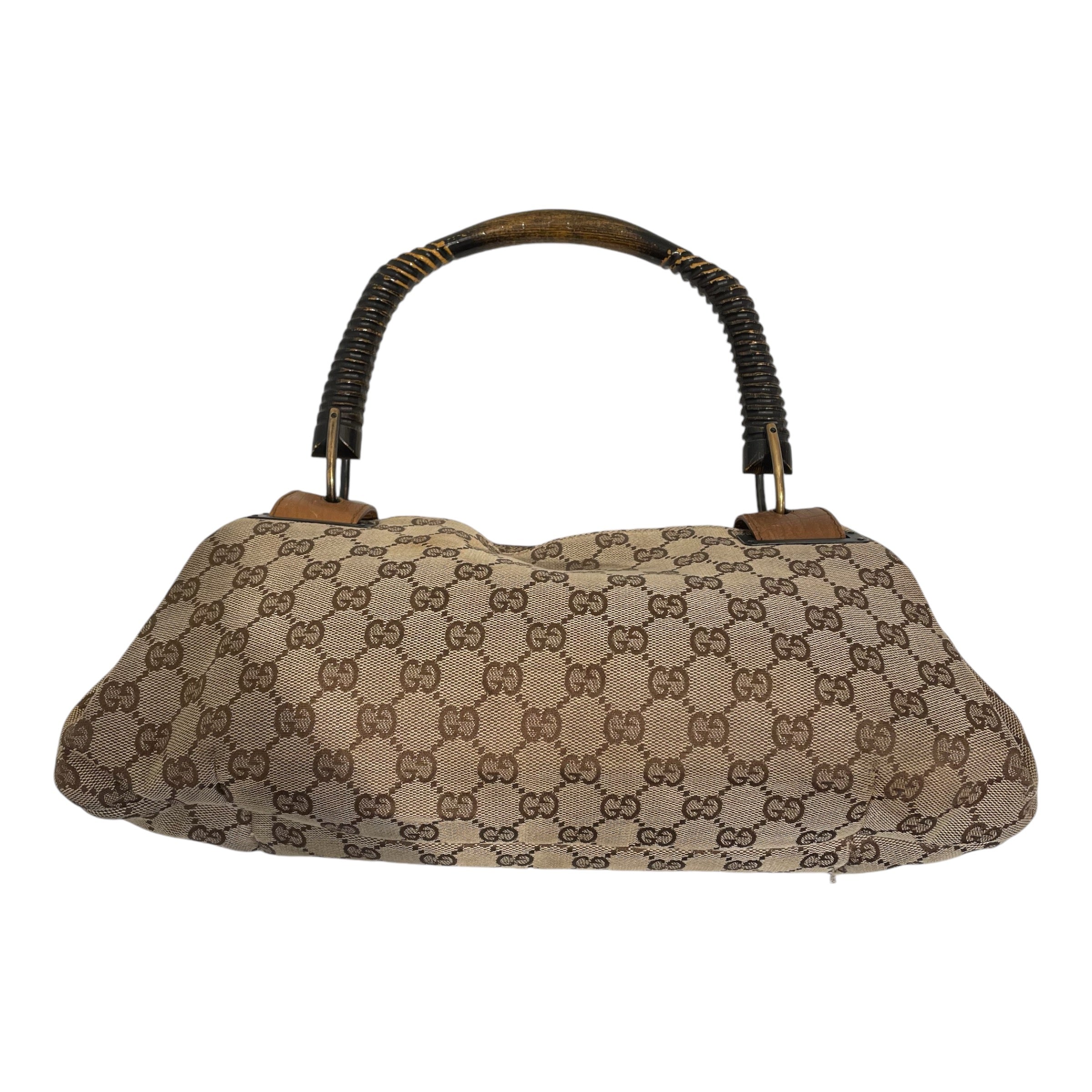 GUCCI/Hand Bag/Monogram/Cotton/BRW/wood handle – 2nd STREET USA