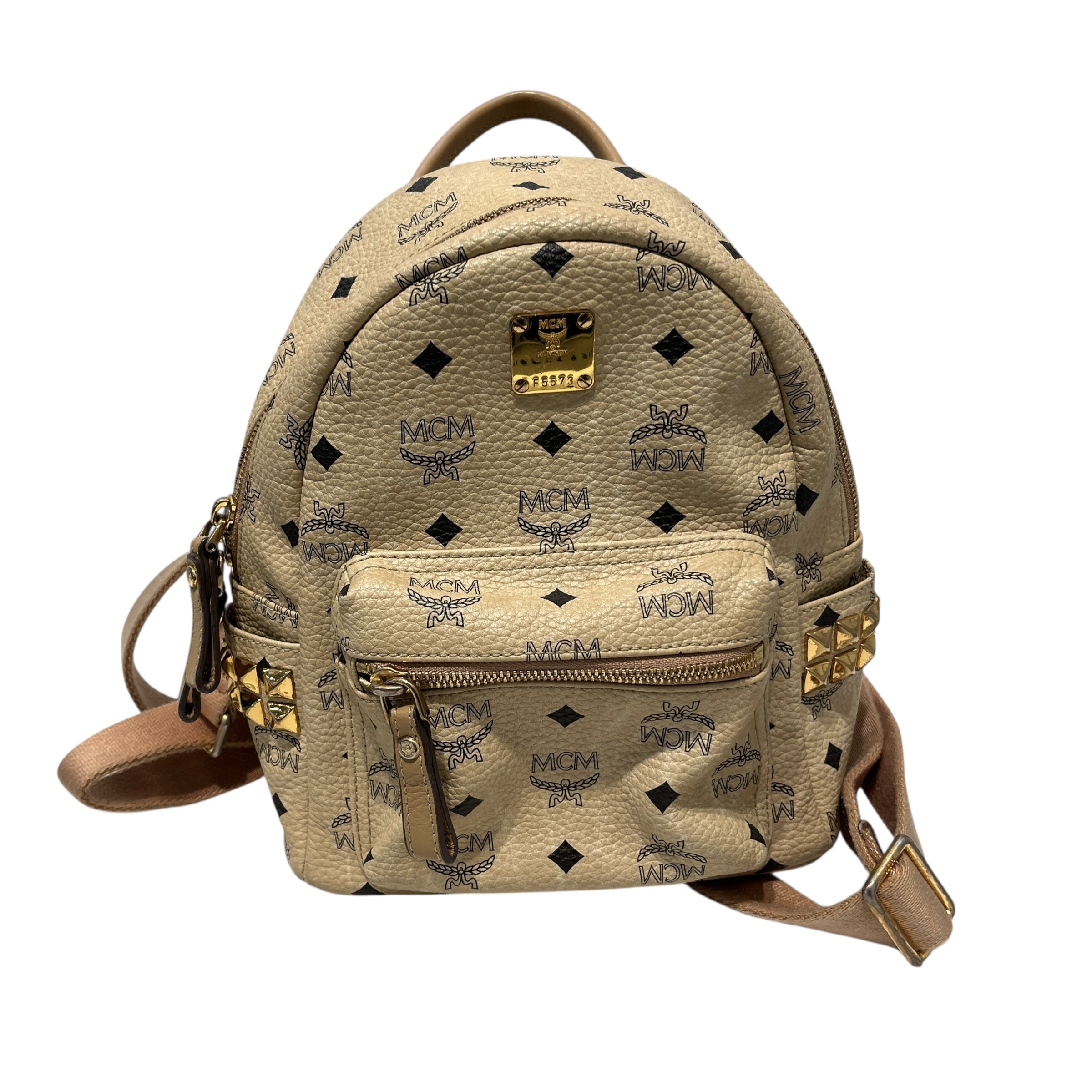 MCM/Backpack/Monogram/Leather/BEG/MINI BACKPACK GOLD STUDS – 2nd STREET USA