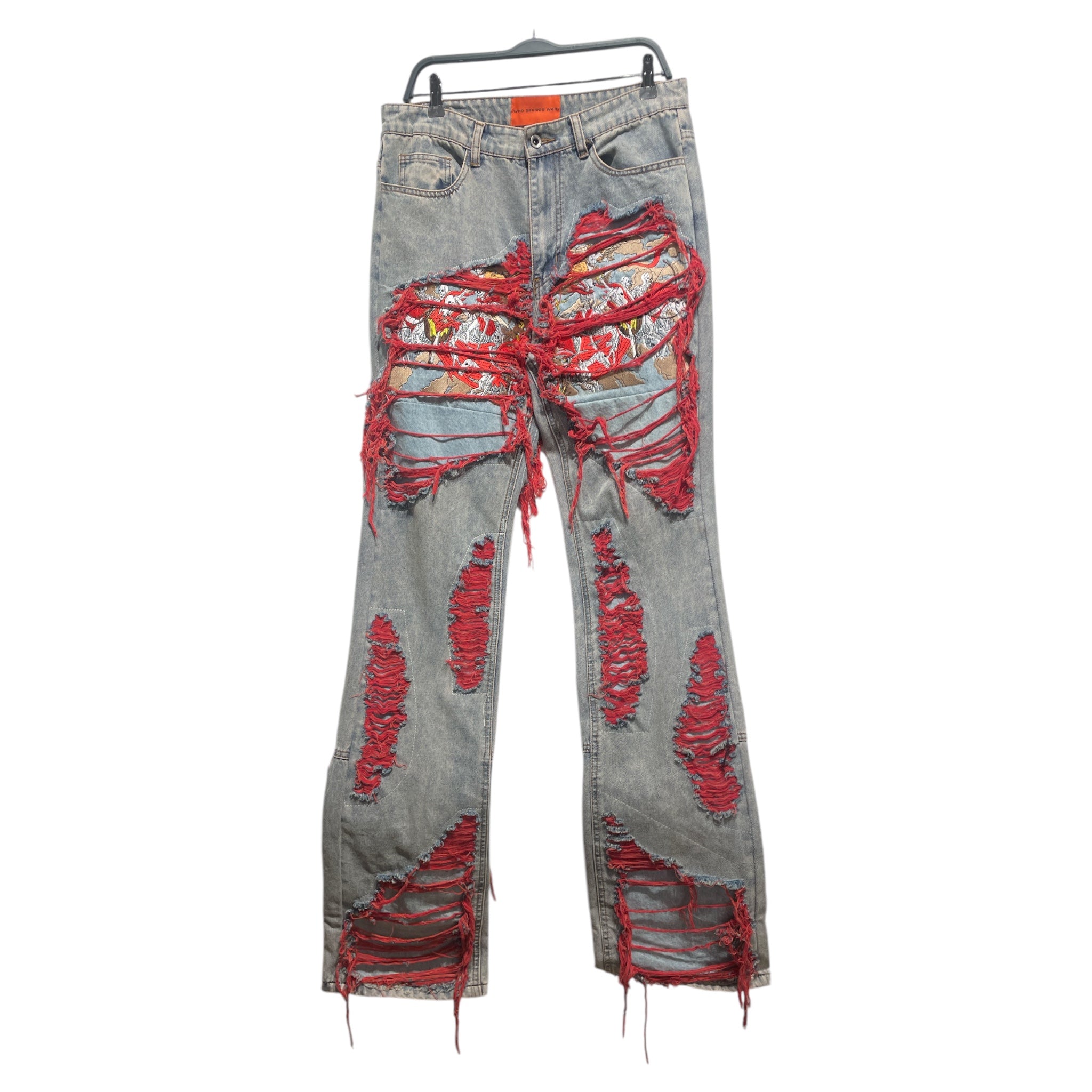 WHO DECIDES WAR/Straight Pants/32/Denim/BLU/All Over Print/Red Stitch ...
